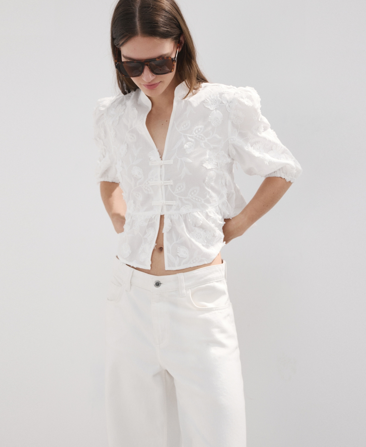Click here for Mango Womens Embroidered Puff-Sleeve Blouse - Off... prices