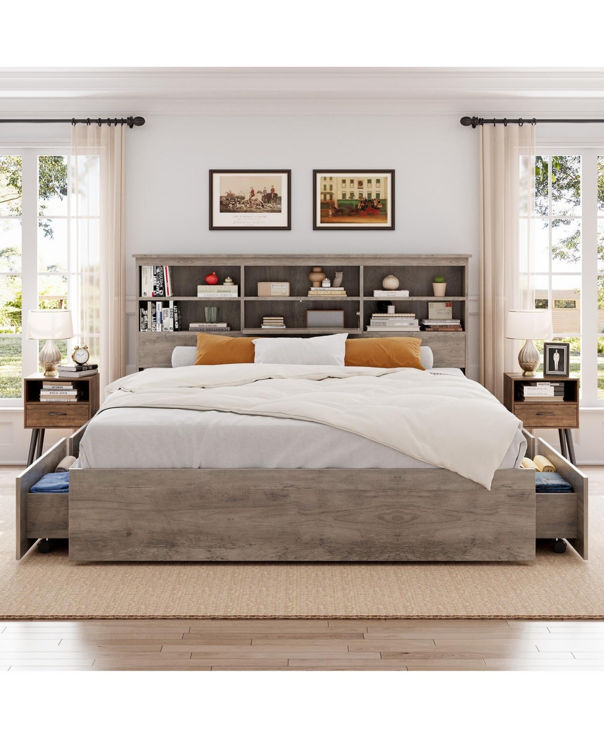 Click here for homfan Queen Size Platform Bed with Bookcase Stora... prices