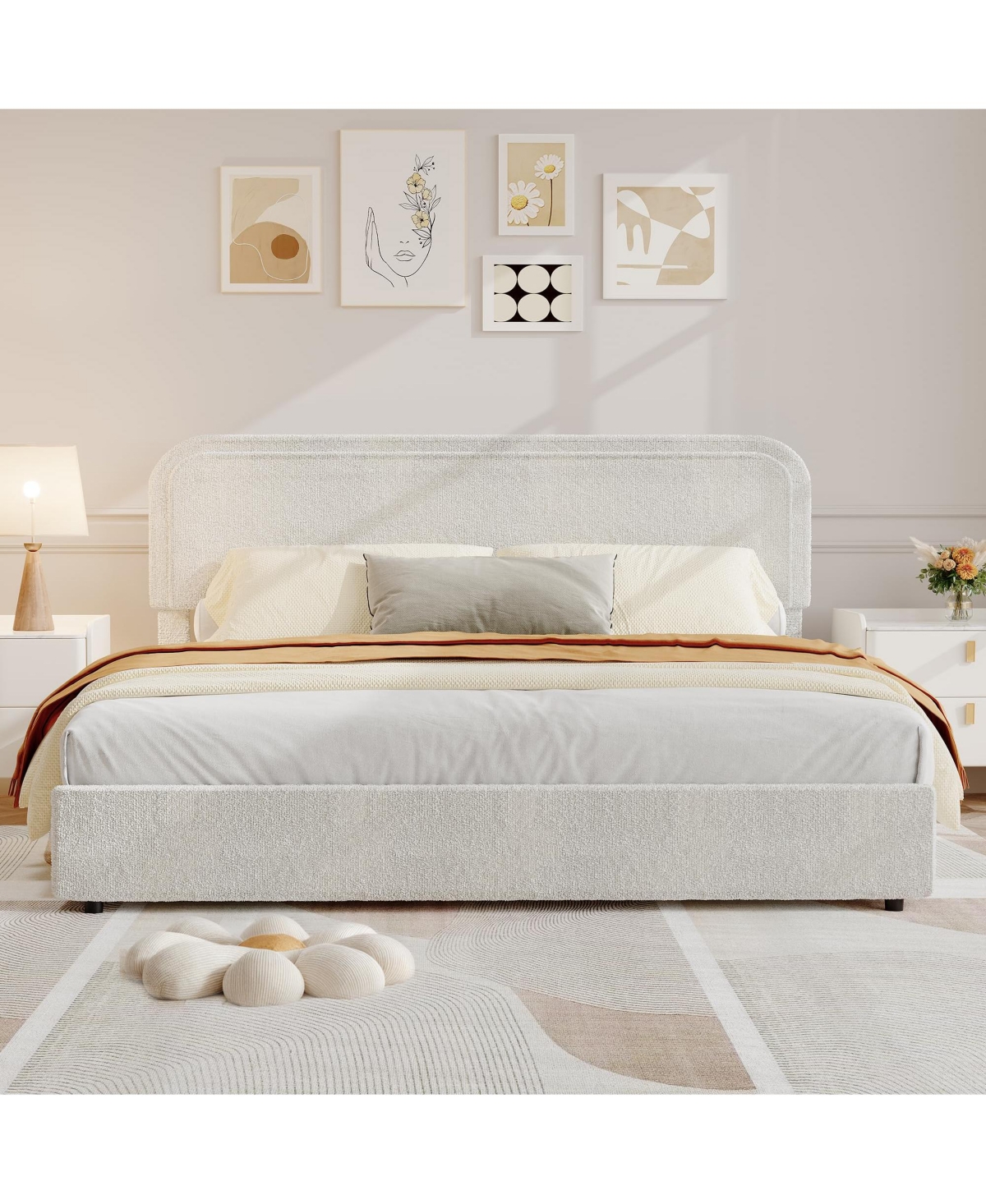 Click here for homfan Boucle Upholstered Bed Frame with Headboard... prices
