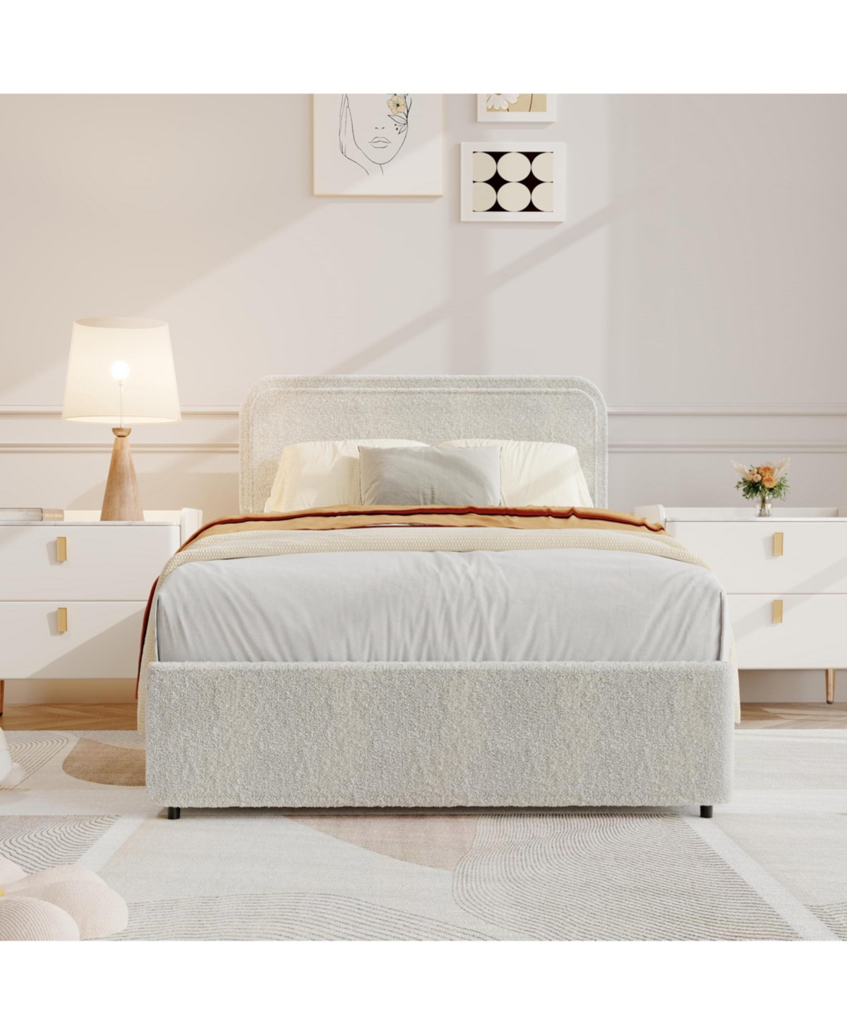 Click here for homfan Boucle Upholstered Bed Frame with Headboard... prices