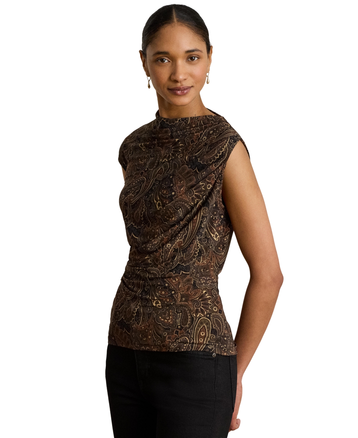 Click here for Lauren Ralph Lauren Womens Paisley Shirred Top - B... prices