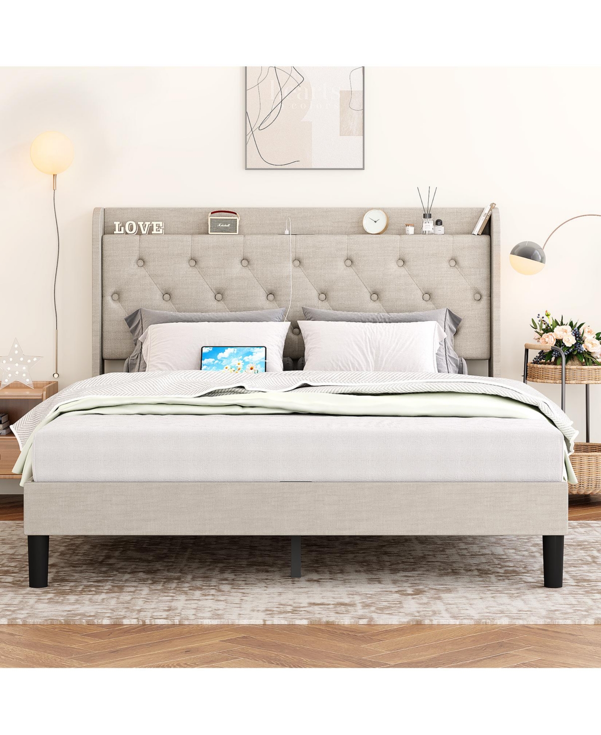 Click here for homfan Upholstered Platform Bed Frame with Type C... prices