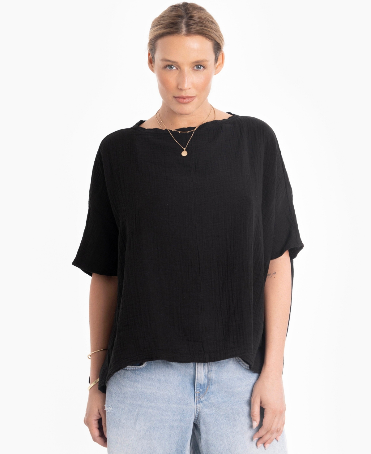 Click here for Ocean+Main Womens Ocean+Main Square Gauze Top - Bl... prices