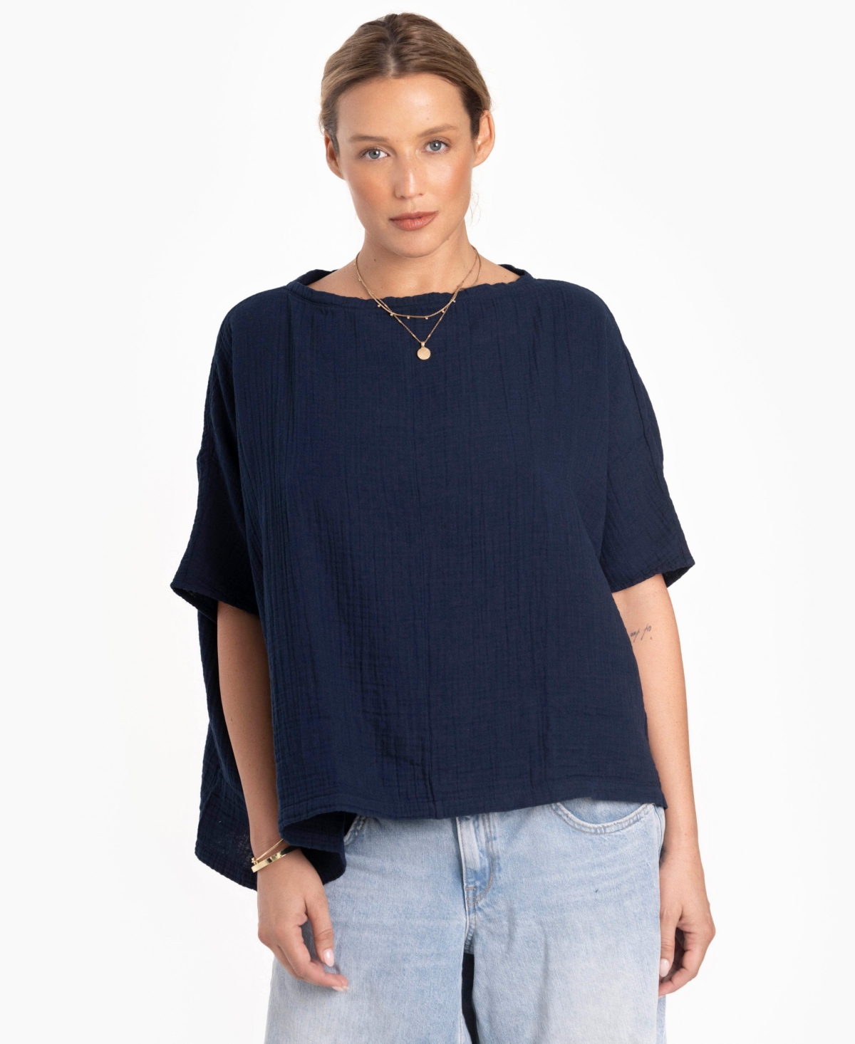 Click here for Ocean+Main Womens Ocean+Main Square Gauze Top - Na... prices