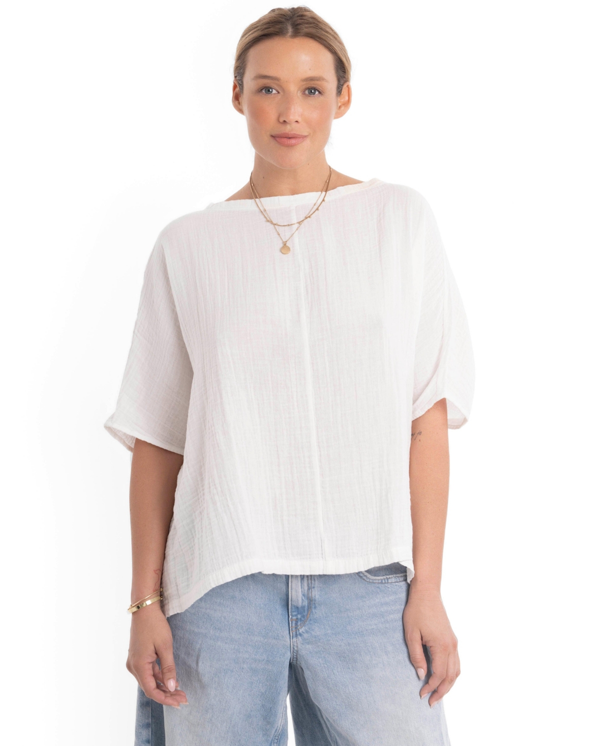 Click here for Ocean+Main Womens Ocean+Main Square Gauze Top - Wh... prices