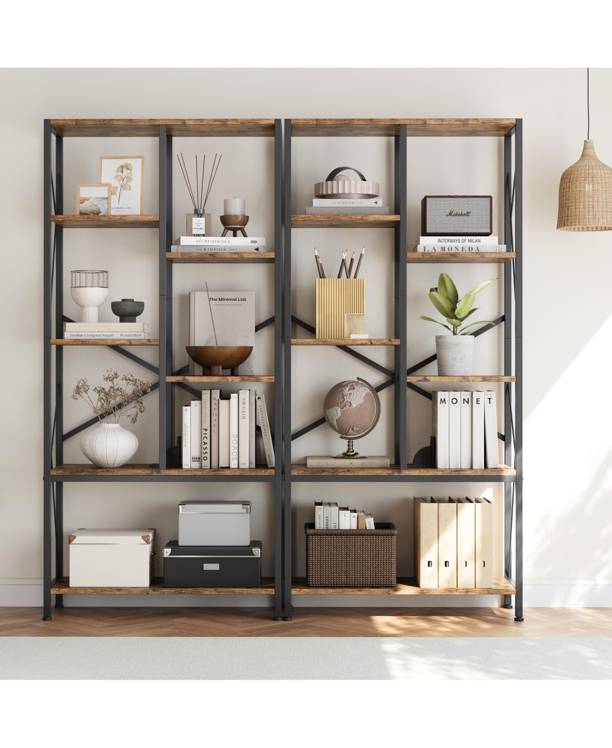 Click here for Industrial 5-Tier Bookshelf - Rustic Wood and Meta... prices