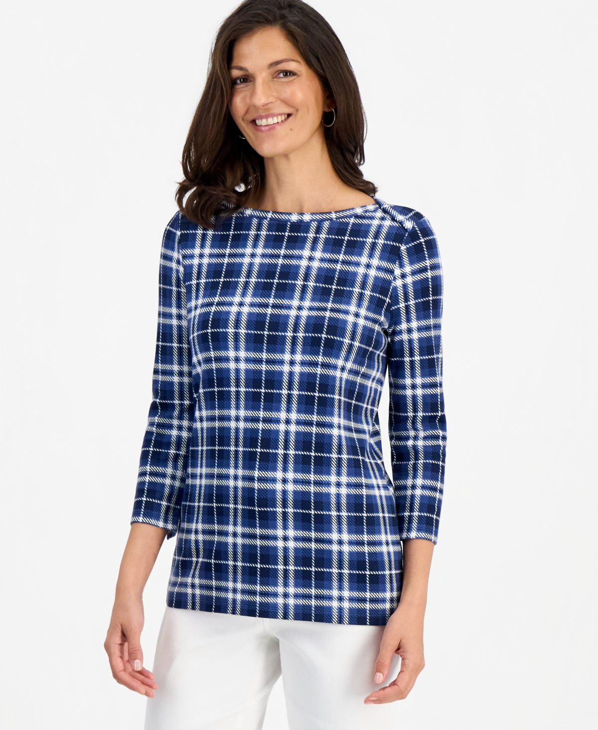 Click here for Style & Co Womens Printed Pima Cotton 3/4 Sleeve T... prices
