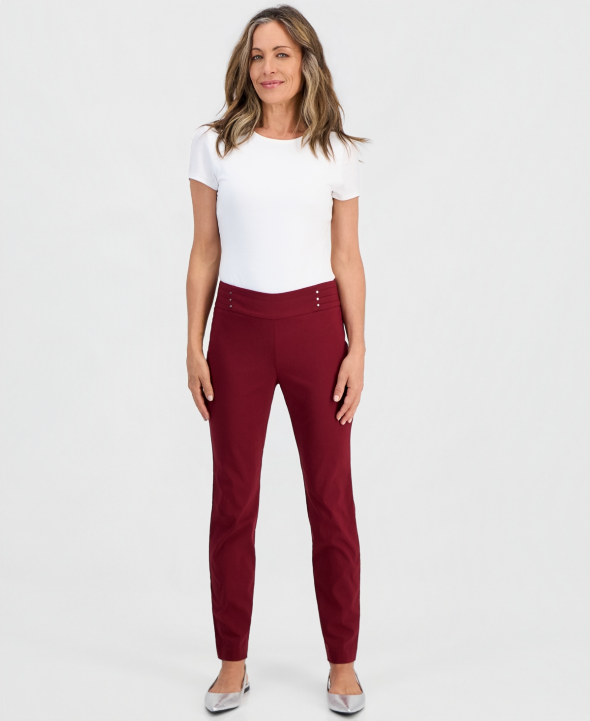 Click here for Jm Collection Petite Studded-Rivet Straight-Leg Pa... prices