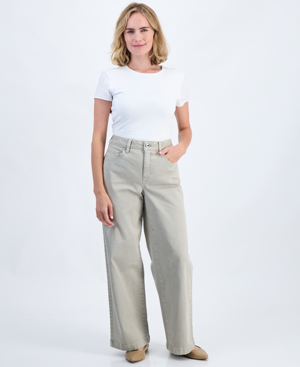 Click here for Style & Co Petite High-Waist Wide-Leg Twill Pants... prices