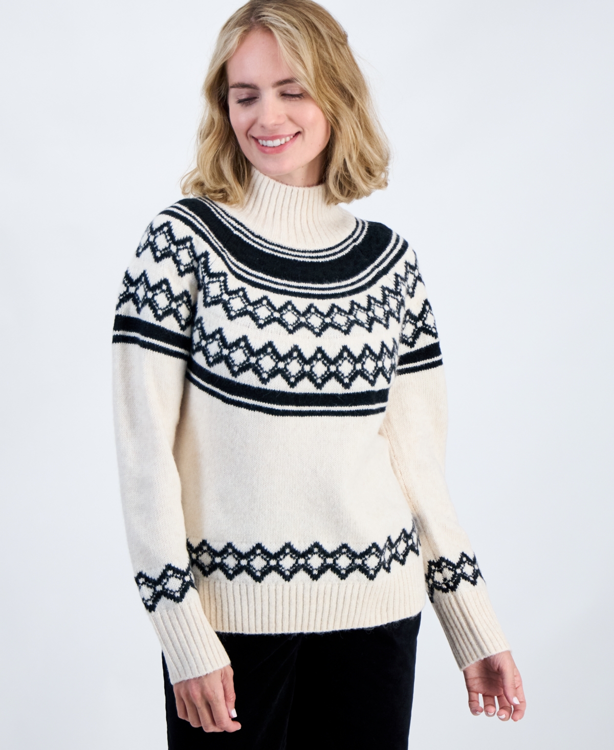 Click here for Style & Co Womens Petite Alyssa Fair Isle Mockneck... prices