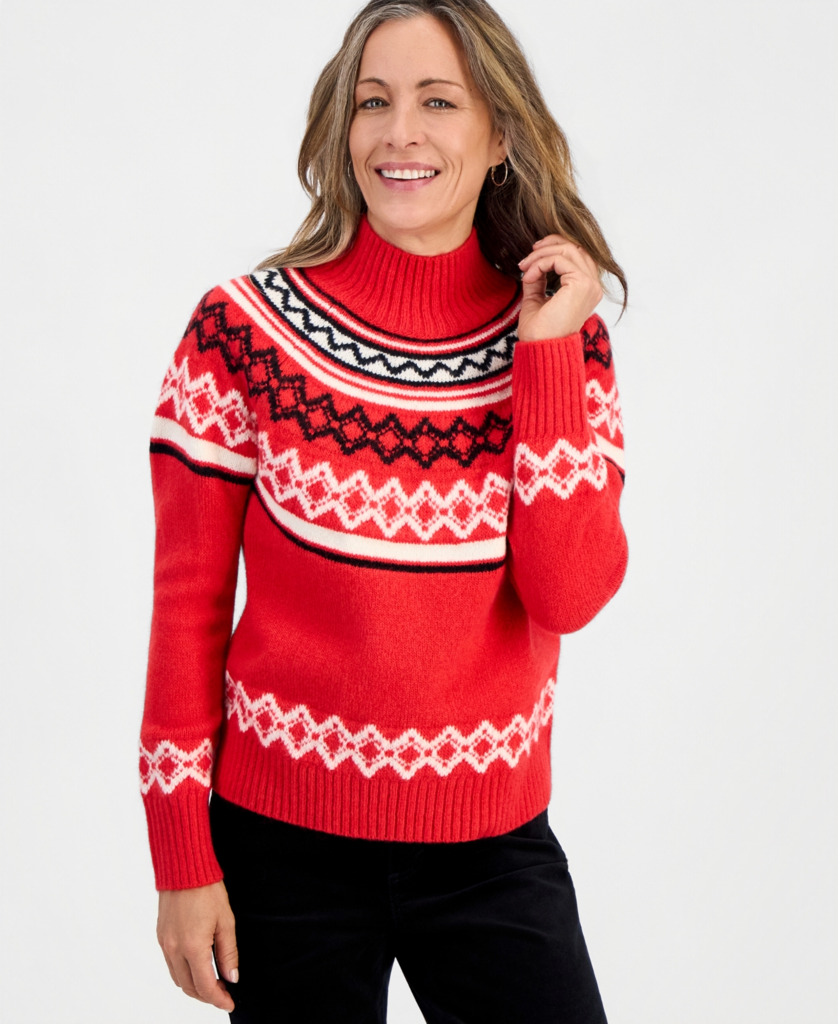 Click here for Style & Co Womens Petite Alyssa Fair Isle Mockneck... prices