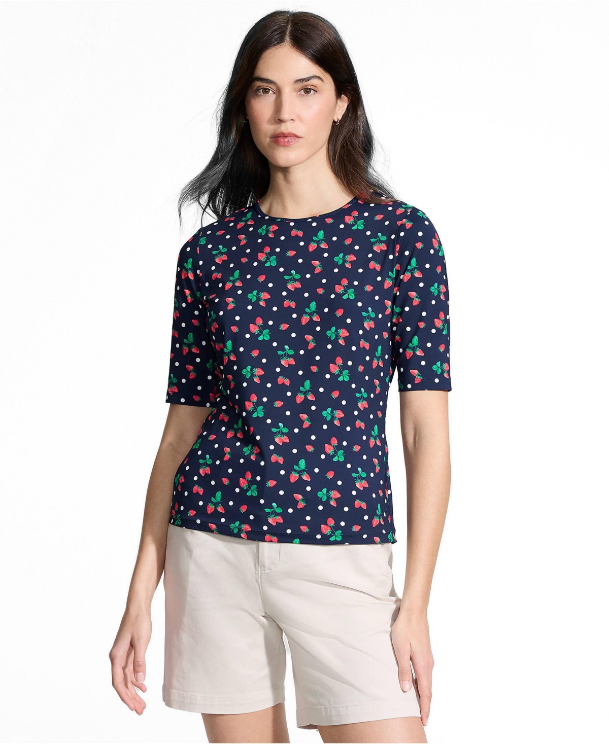 Click here for Lands End Womens Elbow Sleeve Crewneck Garden Tee-... prices