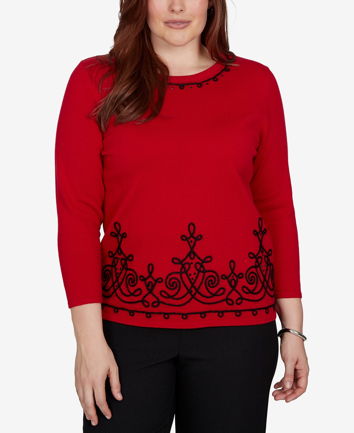 Click here for Alfred Dunner Womens Border Scroll Soutache Sweate... prices