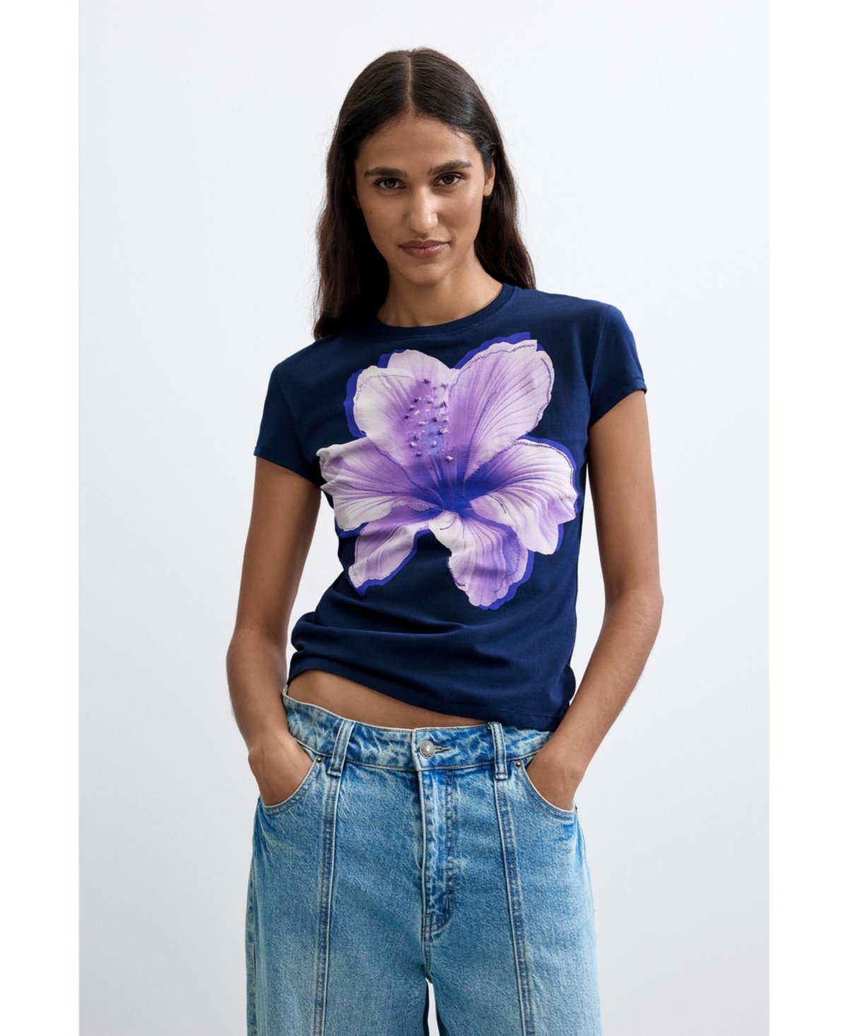Click here for Desigual Womens Floral printed t-shirt - Navy blue prices
