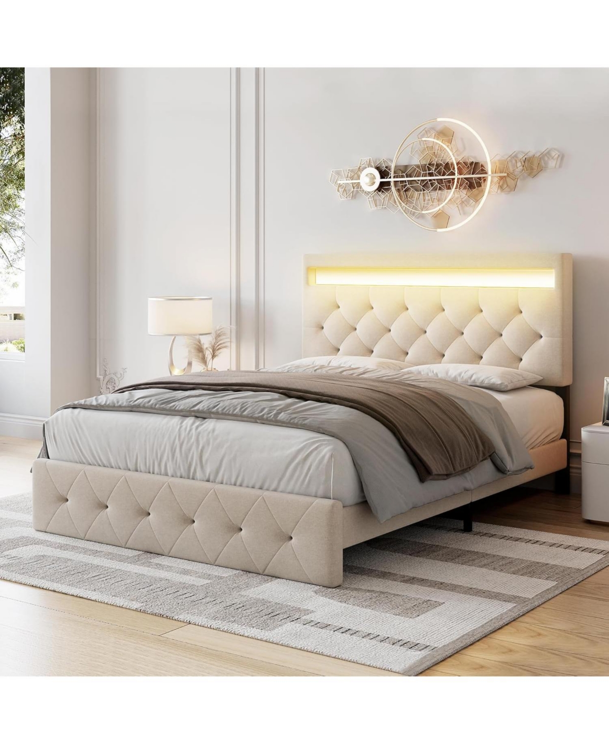 Click here for homfan Modern Upholstered Queen Bed Frame with Led... prices