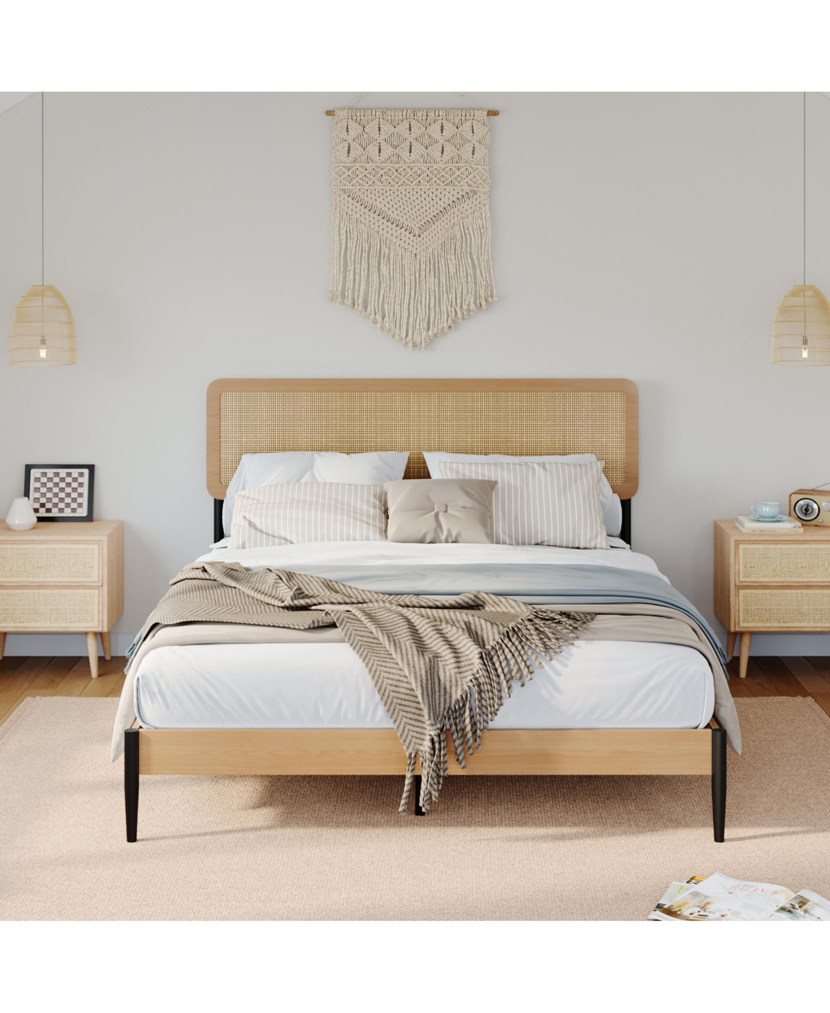 Click here for homfan Rattan Queen Bed Frame with Headboard  Boho... prices