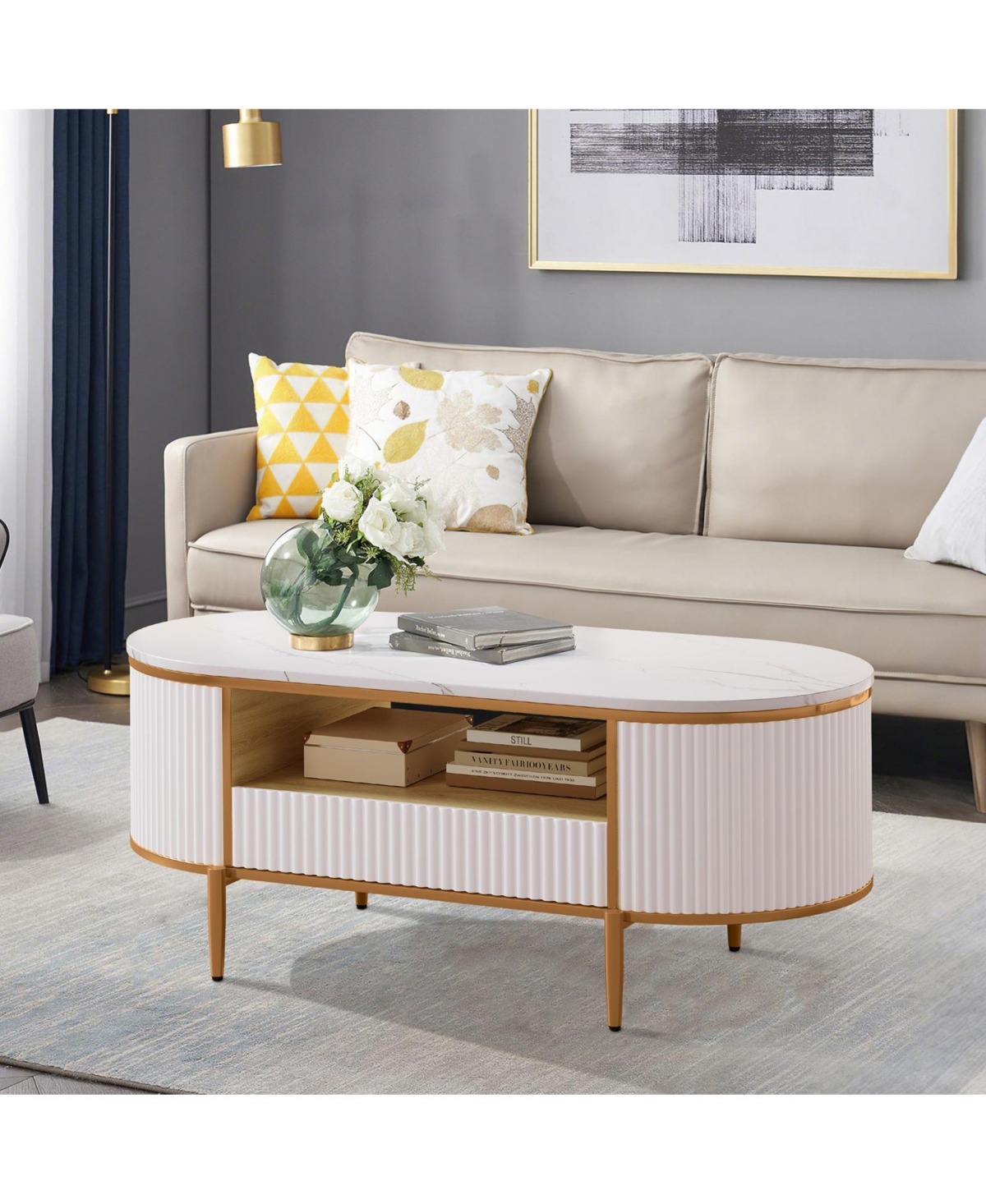 Click here for homfan Modern Luxury Fluted Oval Coffee Table - 47... prices