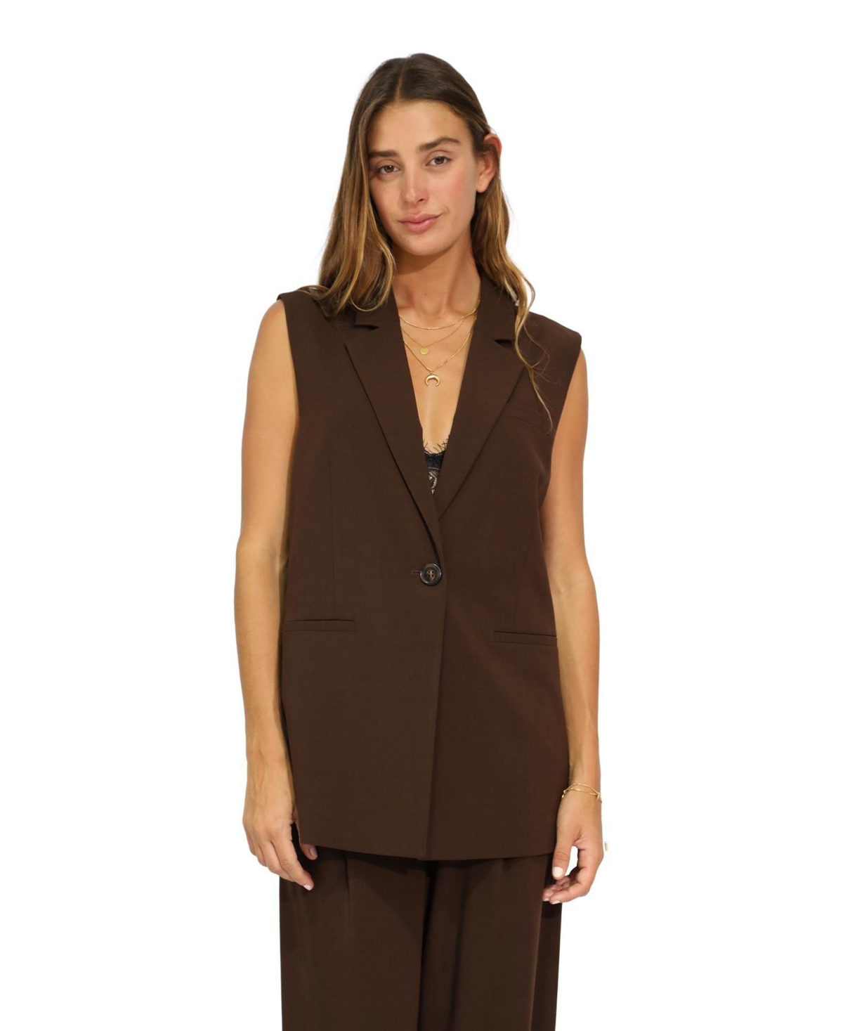 Click here for Belle & Bloom Womens Make it Mine Vest - Chocolate prices