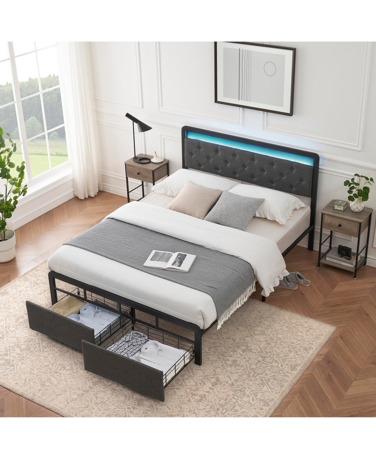 Click here for homfan Modern Storage Bed Frame with Led Headboard... prices
