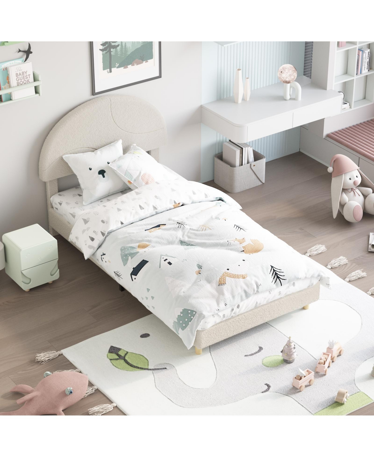 Click here for homfan Twin Modern Kids Bed Frame with Arch Boucle... prices