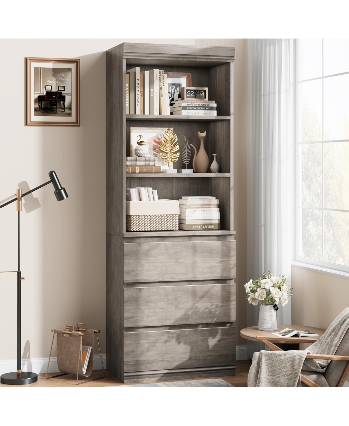 Click here for homfan 70 Tall Bookcase with 3 Drawers and 3 Open... prices