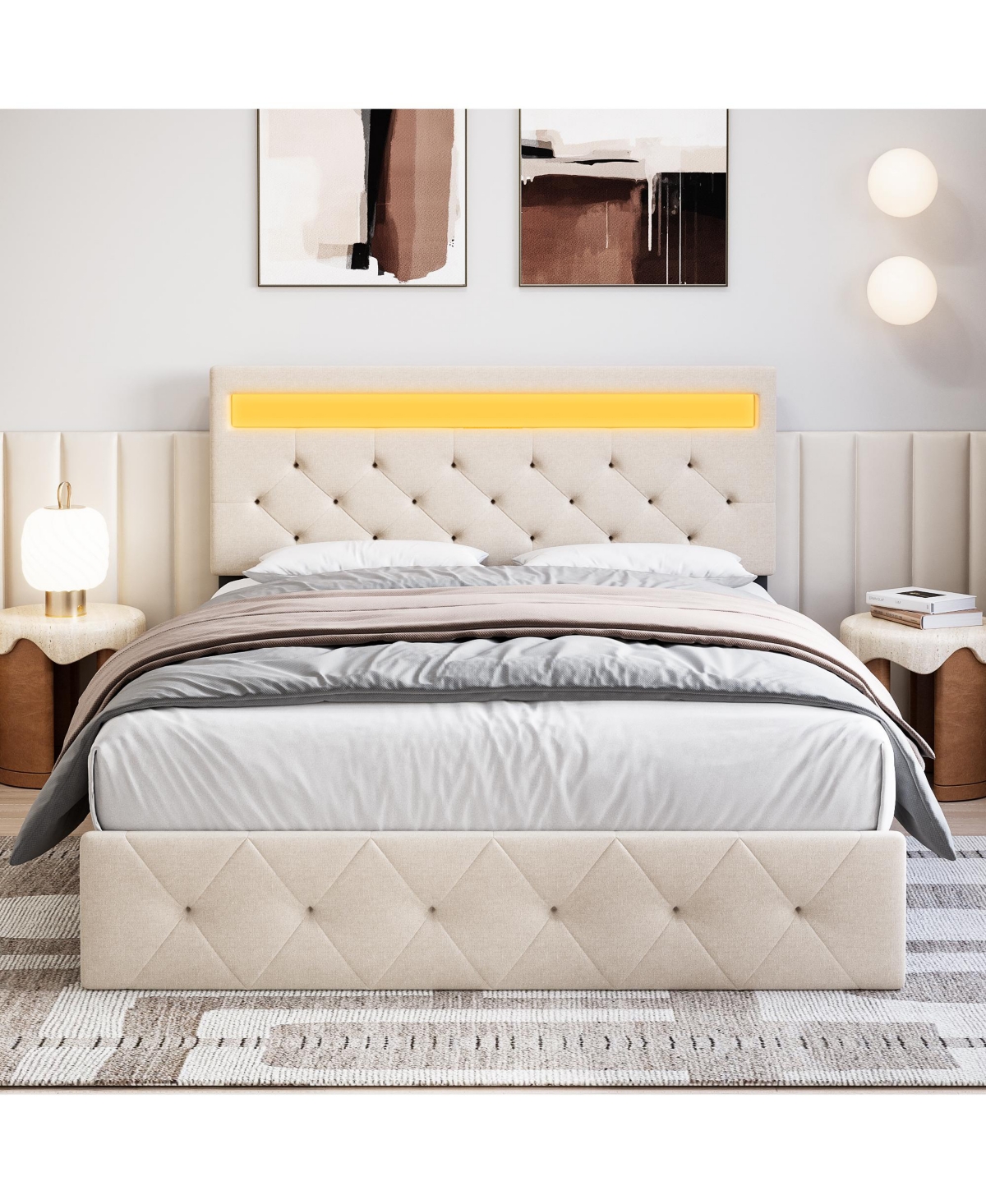 Click here for homfan Trendy Padded Platform Bed with Adjustable... prices