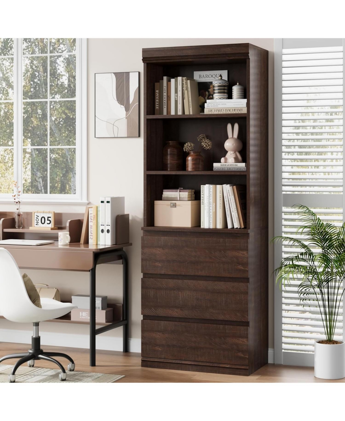 Click here for homfan 70 Tall Bookcase with 3 Drawers and 3 Open... prices