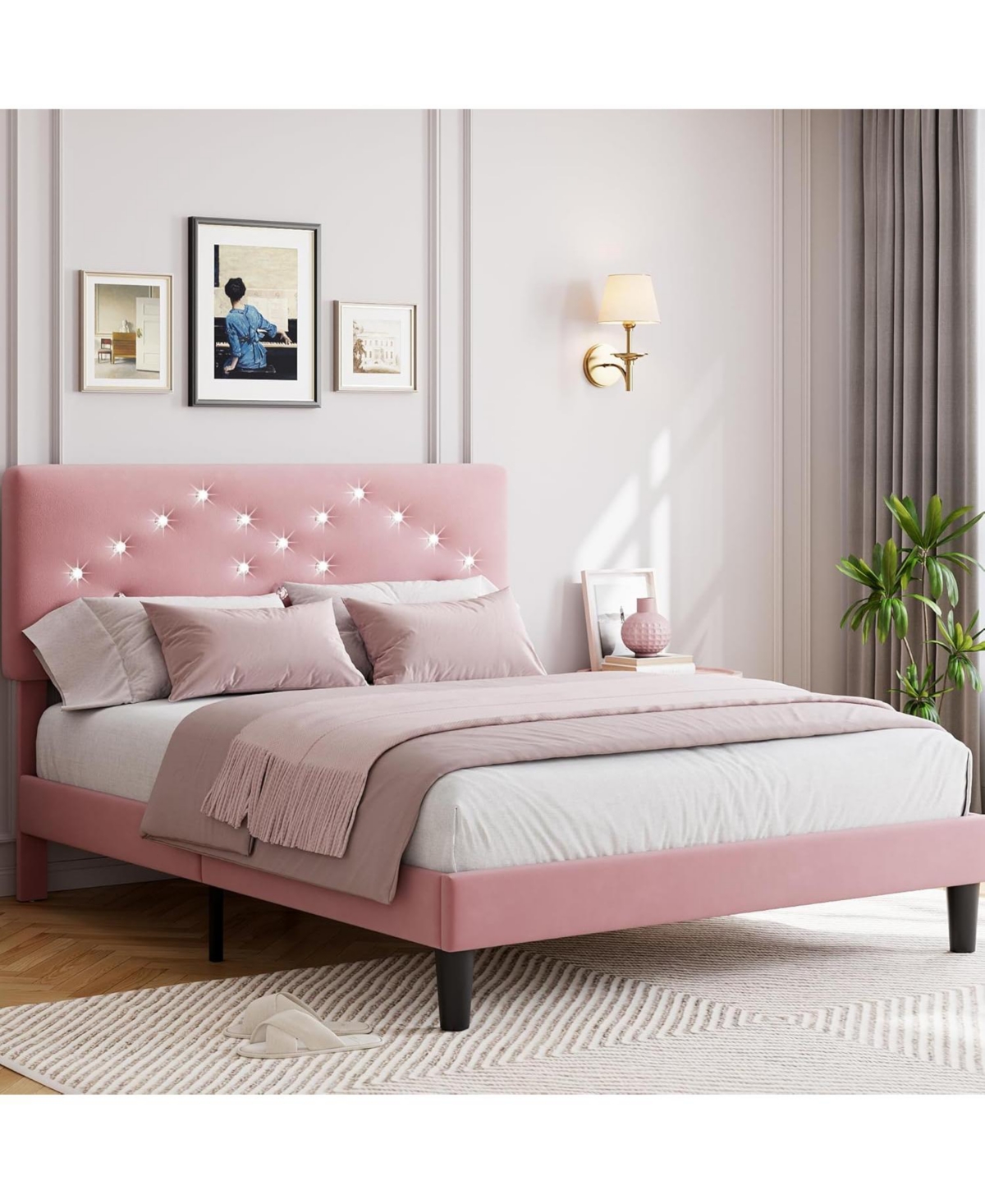 Click here for homfan Queen Size Upholstered Bed Frame with Cryst... prices