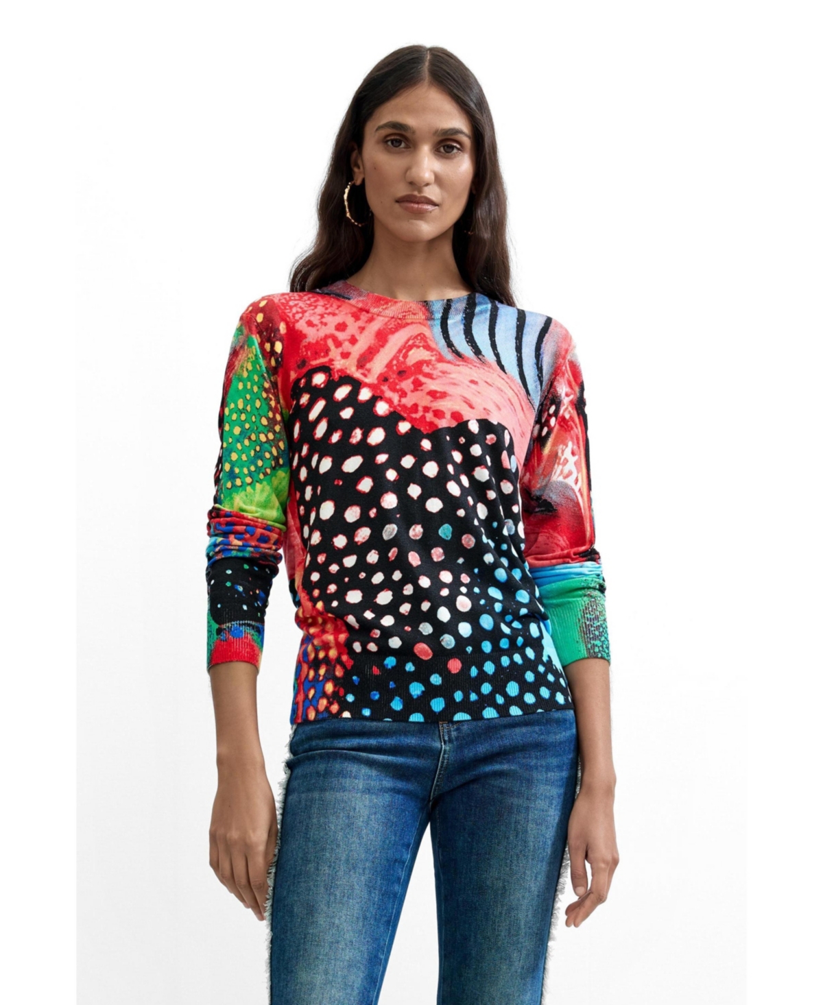 Click here for Desigual Womens Printed Colors Sweater - Black prices