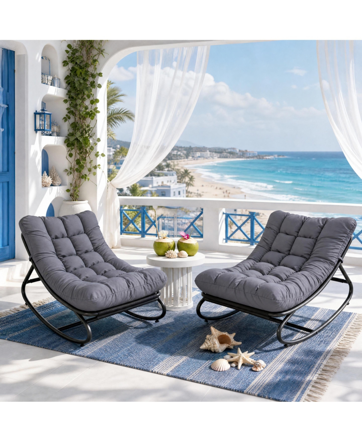 Click here for homfan Set of 2 Papasan Rocking Chairs  30 Inch Ov... prices