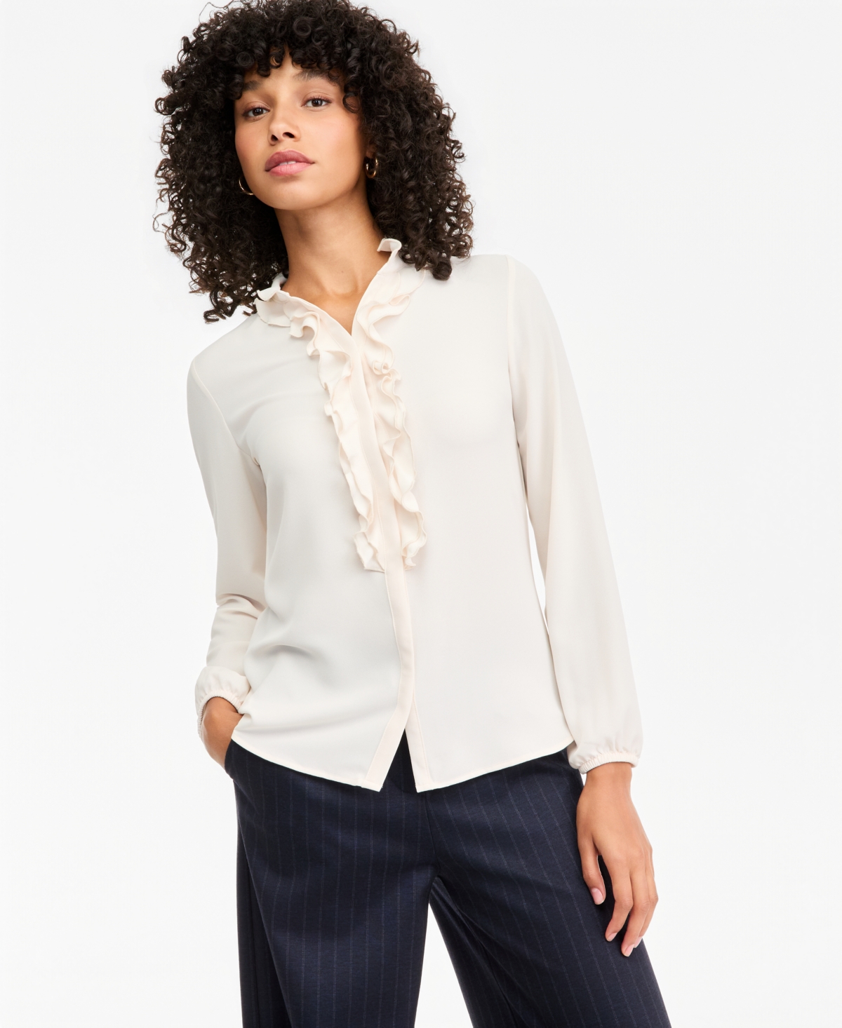 Click here for Bar Iii Womens Ruffle-Front Long-Sleeve V-Neck Blo... prices