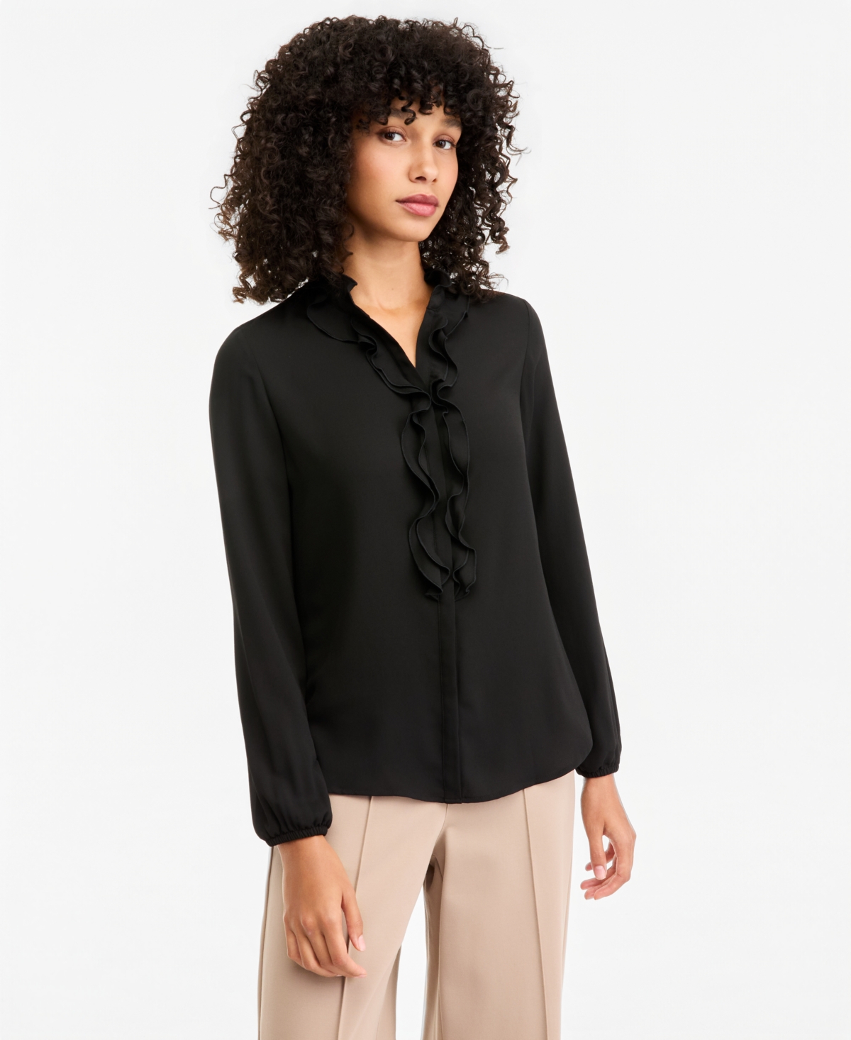 Click here for Bar Iii Womens Ruffle-Front Long-Sleeve V-Neck Blo... prices
