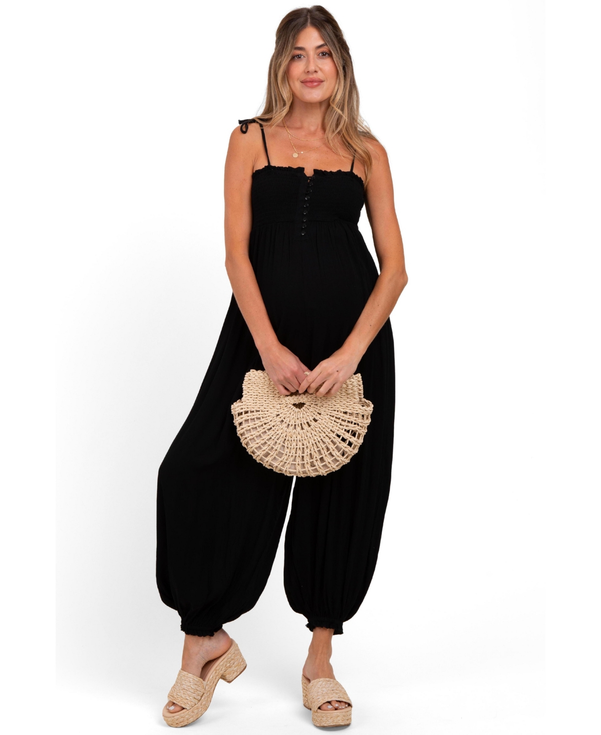 Click here for Pinkblush Maternity Black Smocked Button Front Sho... prices
