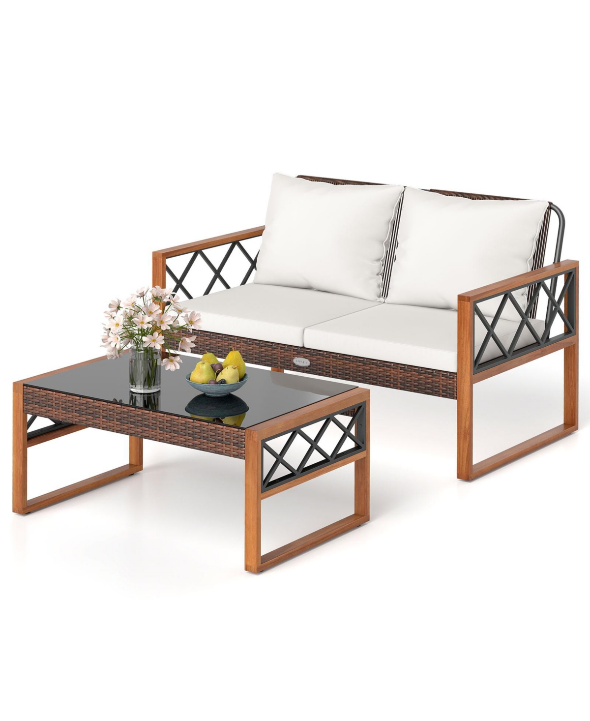 Click here for Sugift 2-Piece Acacia Wood and Pe Wicker Patio Lov... prices