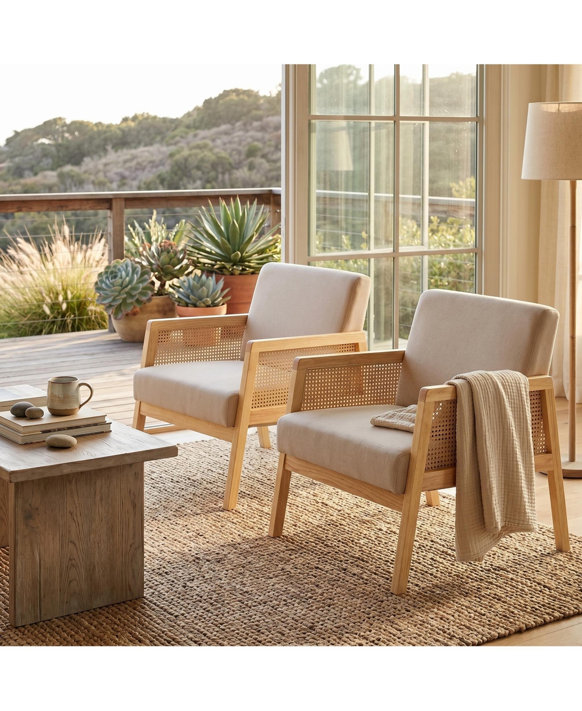 Click here for homfan 2 Piece Mid-Century Accent Chair with Ratta... prices