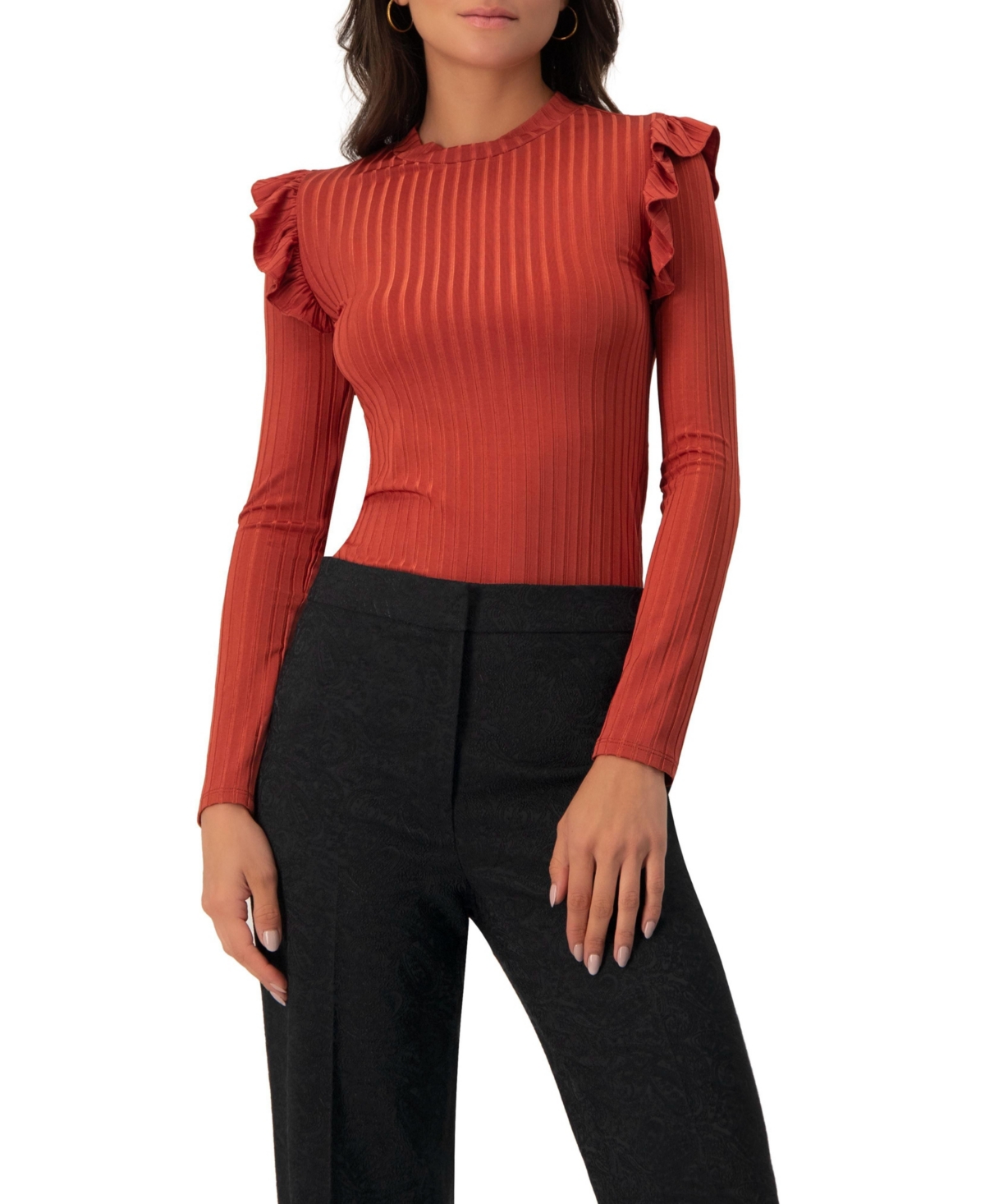 Click here for Ivonne Womens Long Sleeve Ruffled Blouse - Dark or... prices