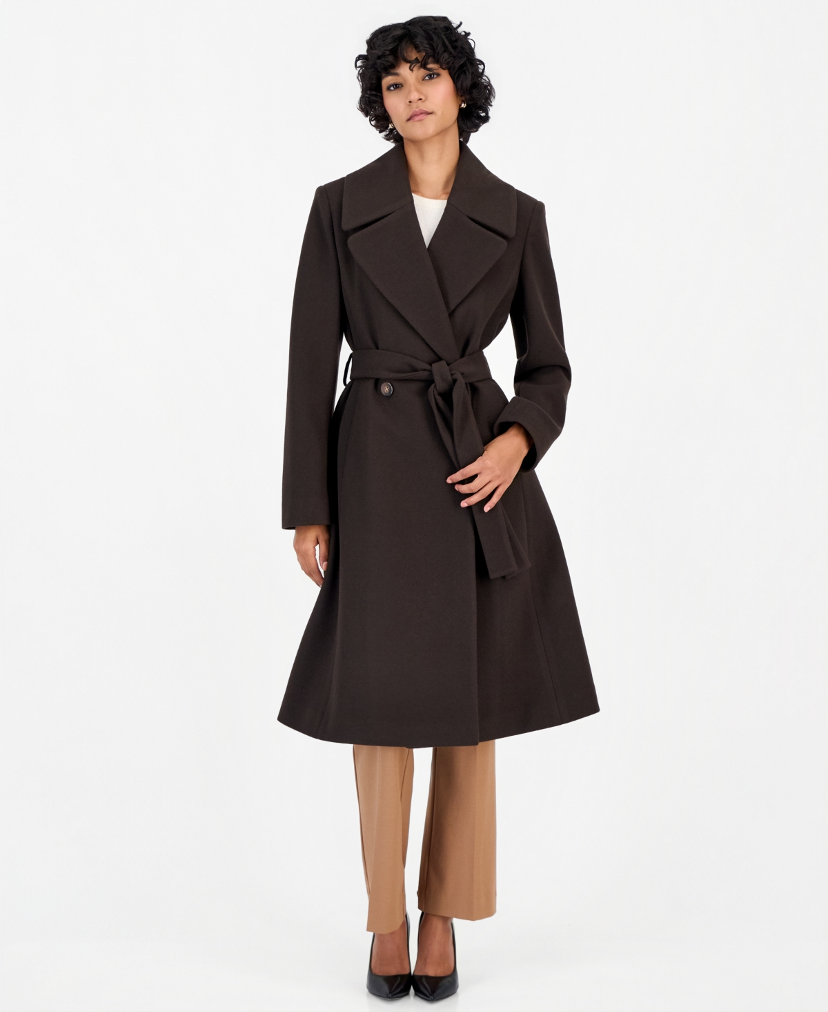 Click here for CeCe Petite Double-Breasted Belted Bow Back Coat -... prices