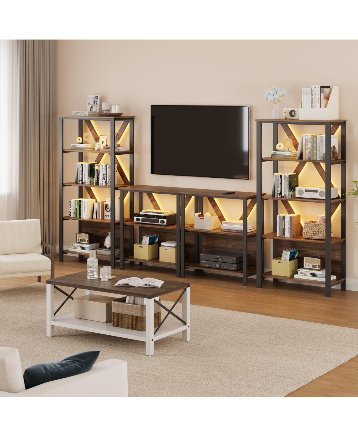 Click here for homfan Industrial Bookshelf with Led Lights 4-Tier... prices