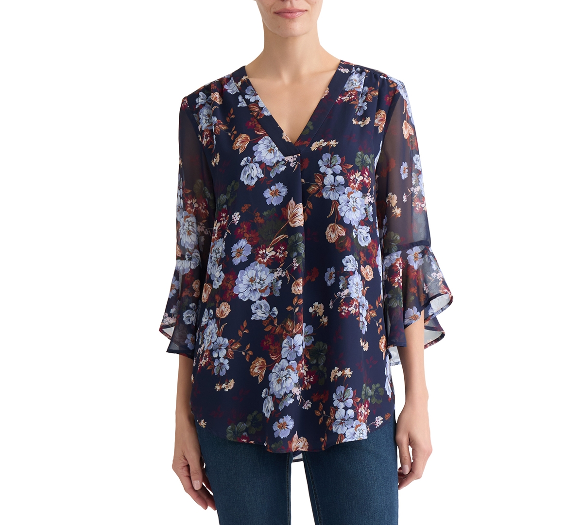 Click here for Jones New York Womens V-Neck Printed-Flutter Sleev... prices