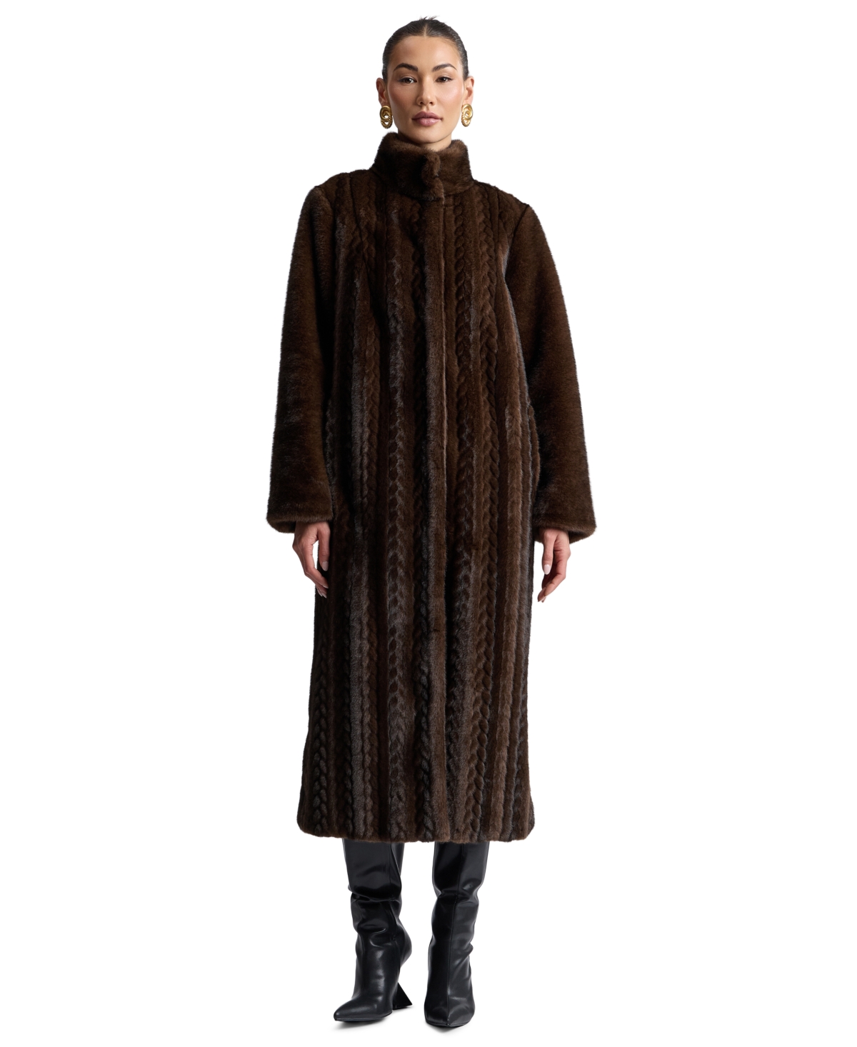 Click here for Avec Les Filles Womens Maxi Braided Faux Fur Coat... prices
