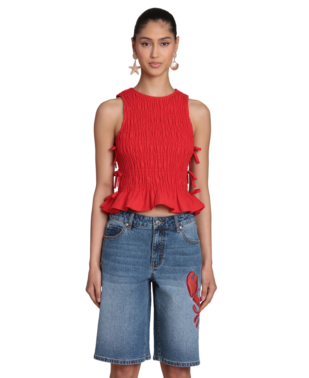 Click here for Avec Les Filles Womens Ruched Side-Tie Crewneck To... prices