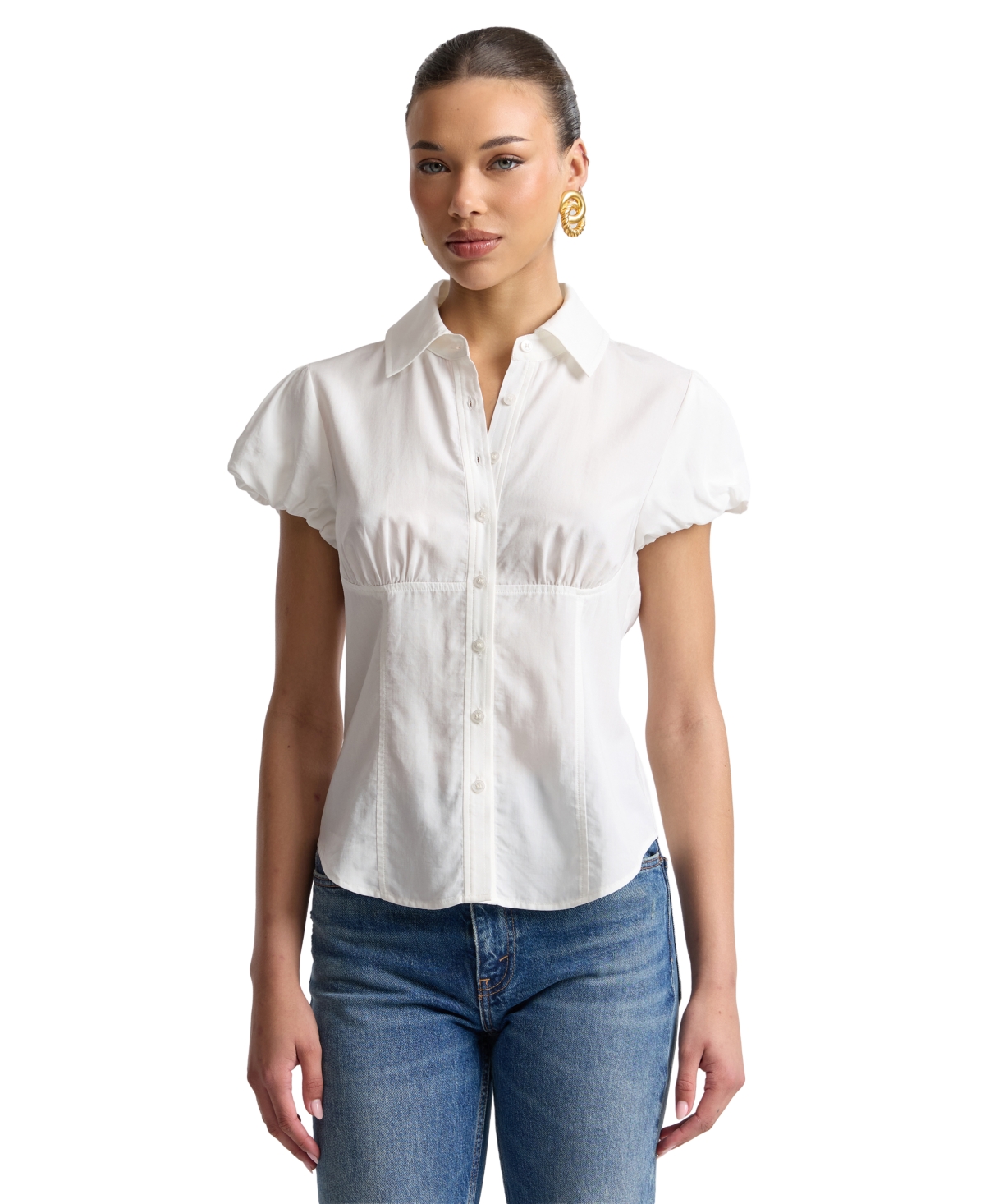 Click here for Avec Les Filles Womens Fitted Puff Sleeve Top - Cr... prices