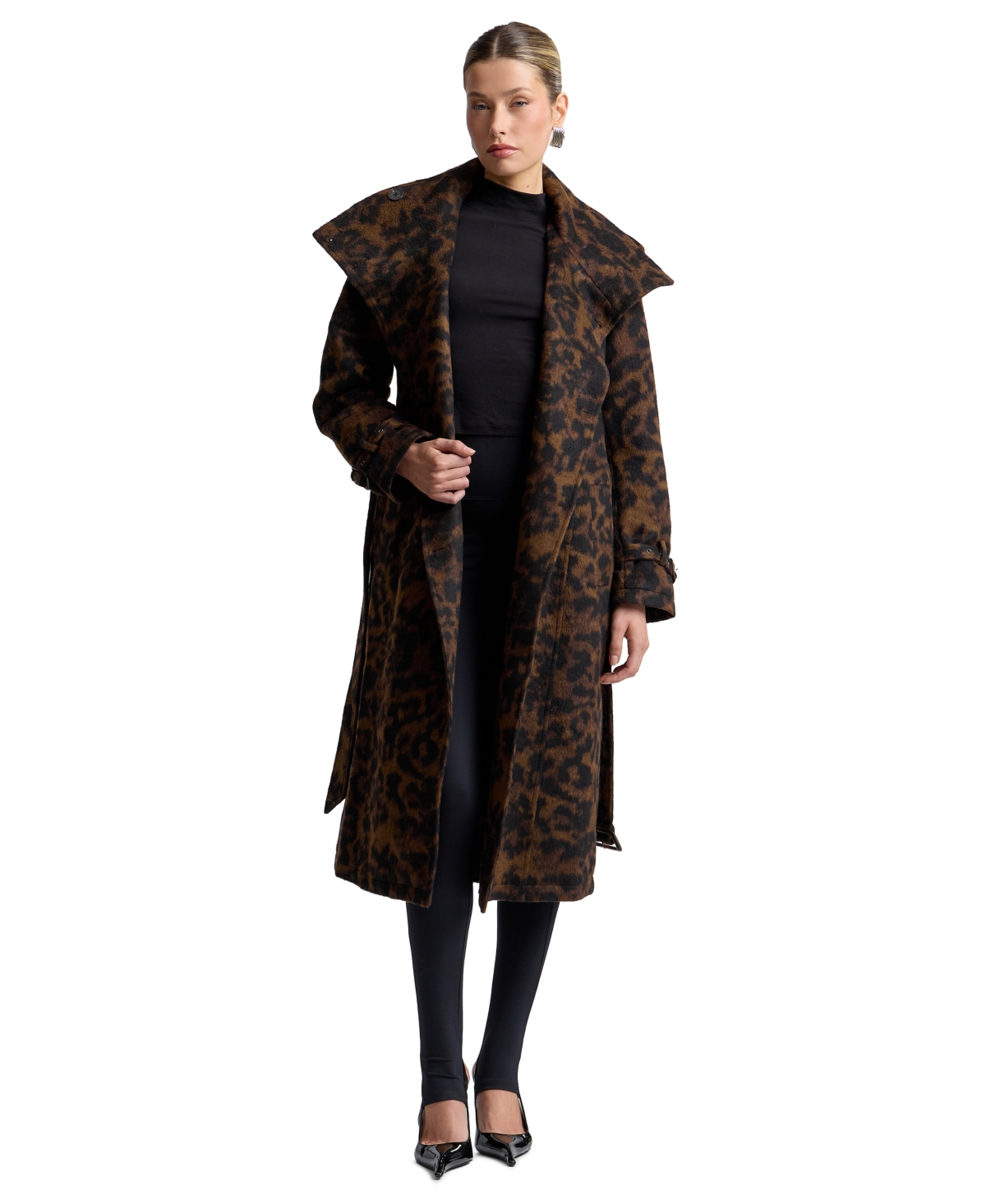 Click here for Avec Les Filles Womens Leopard Wool Trench Coat -... prices