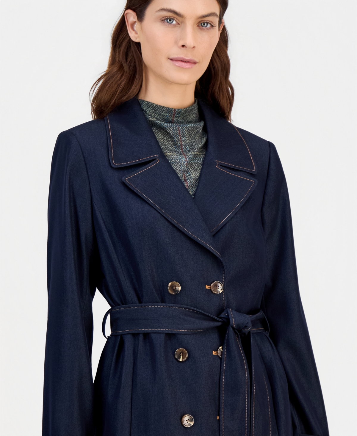 Click here for Tahari Asl Womens Denim Trench Coat - Dark Denim prices