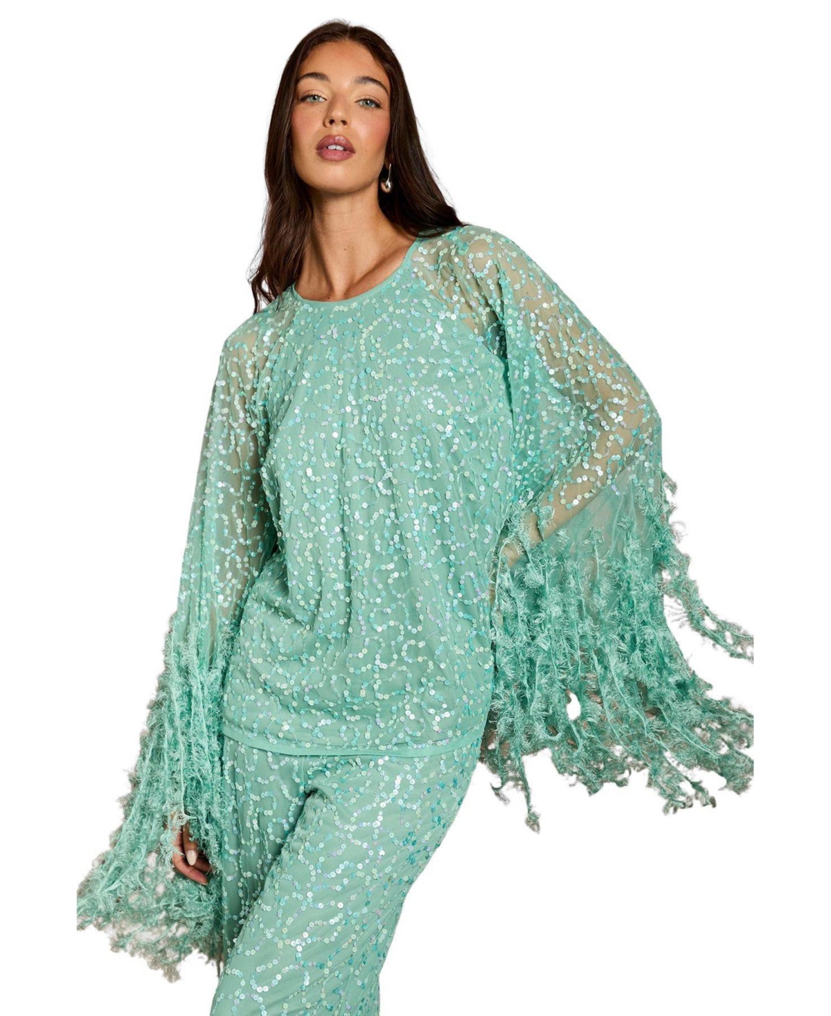Click here for Coast Womens Sequin Cape Blouse - Sage prices