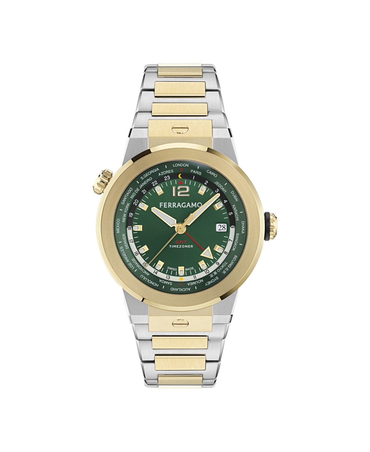 Click here for Ferragamo Mens F-80 Gmt Worldtime Two-Tone Stainle... prices