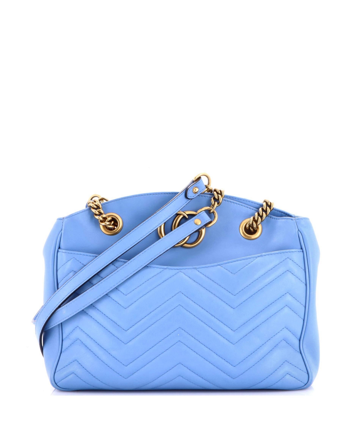 Click here for Pre-Owned Gucci Medium Gg Marmont Chain Tote Matel... prices