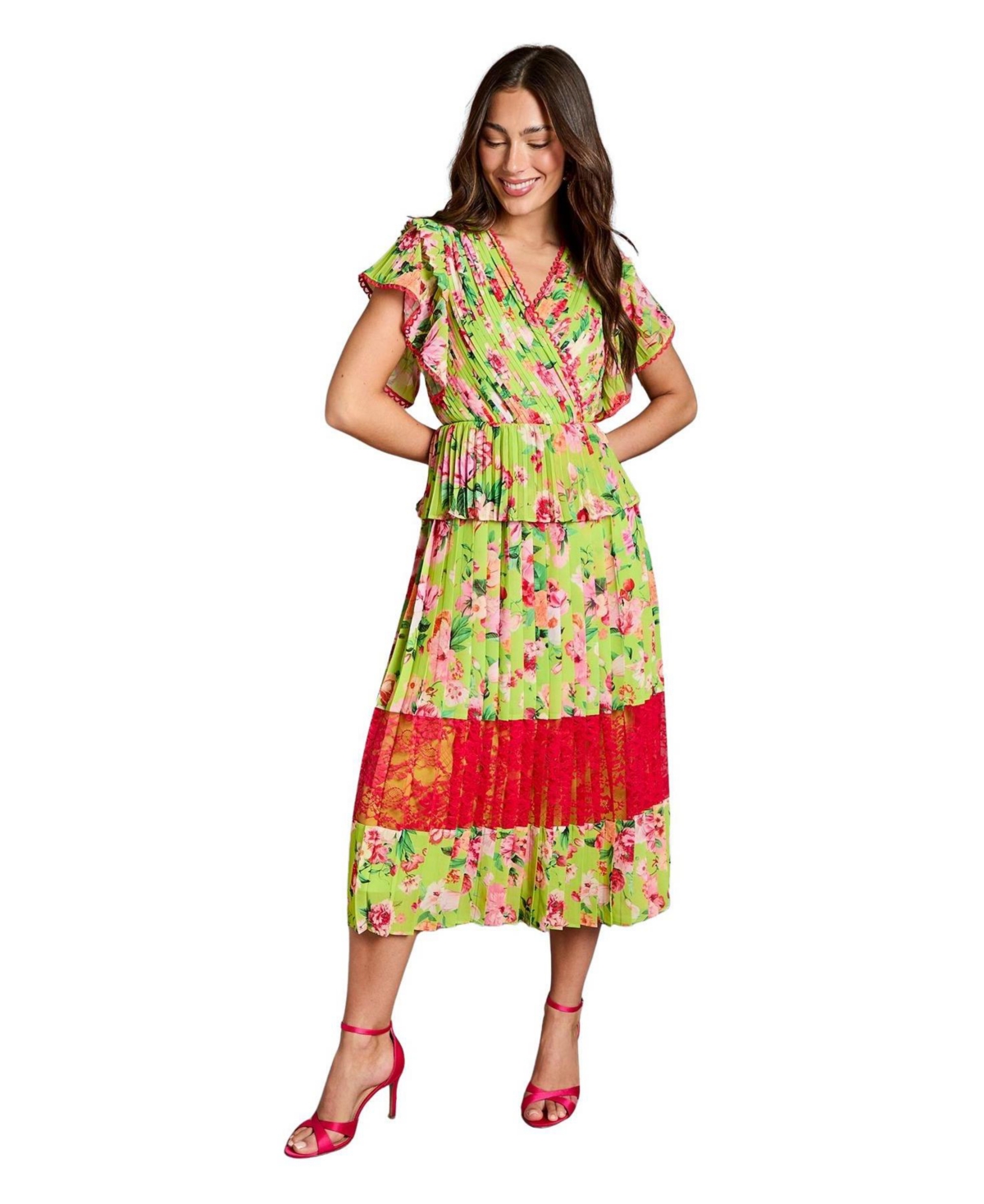 Click here for Coast Womens Lace Wrap Midi Dress - Green prices