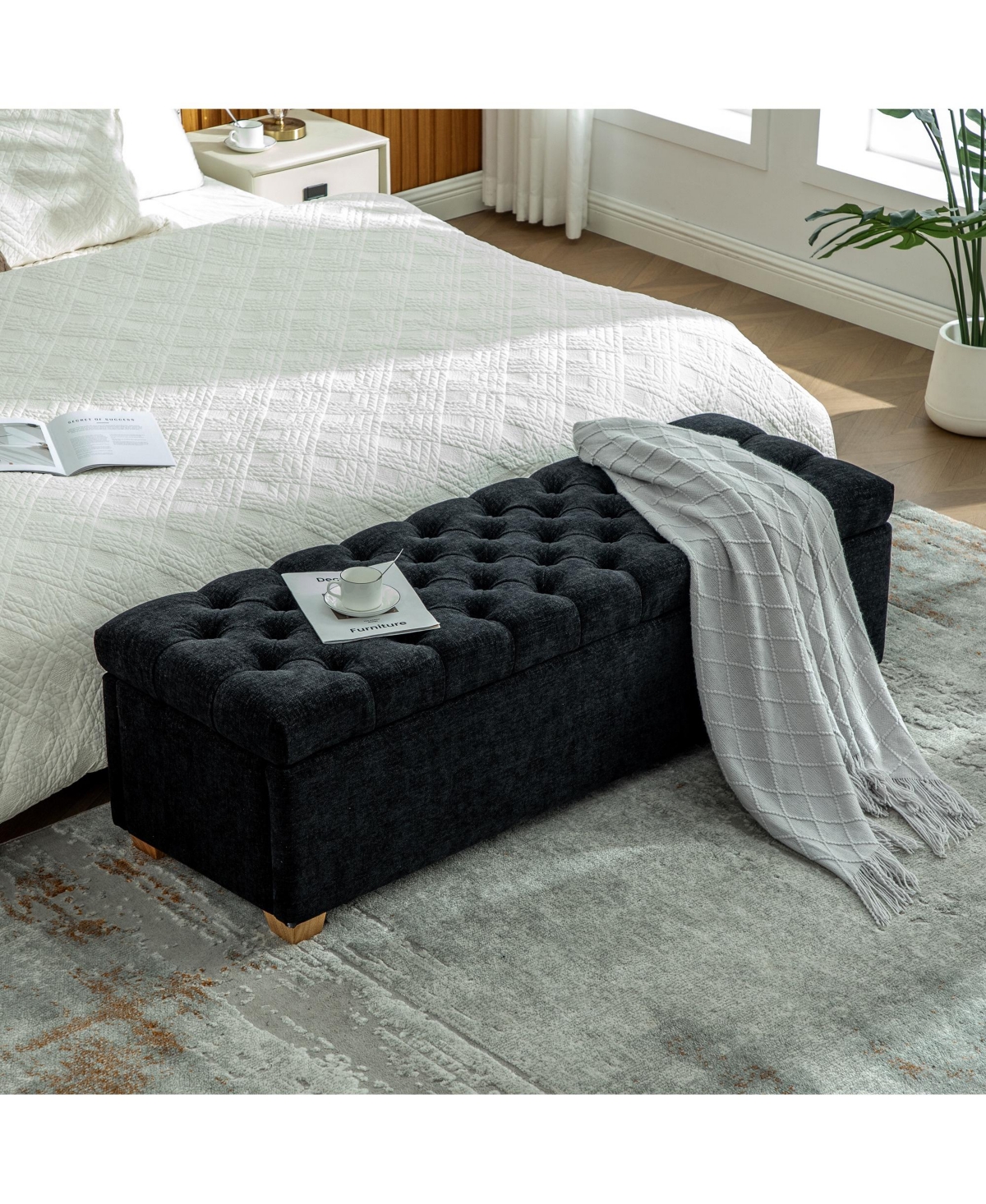 Click here for sumyeg 60.2-Inch Chenille Upholstered Storage Benc... prices