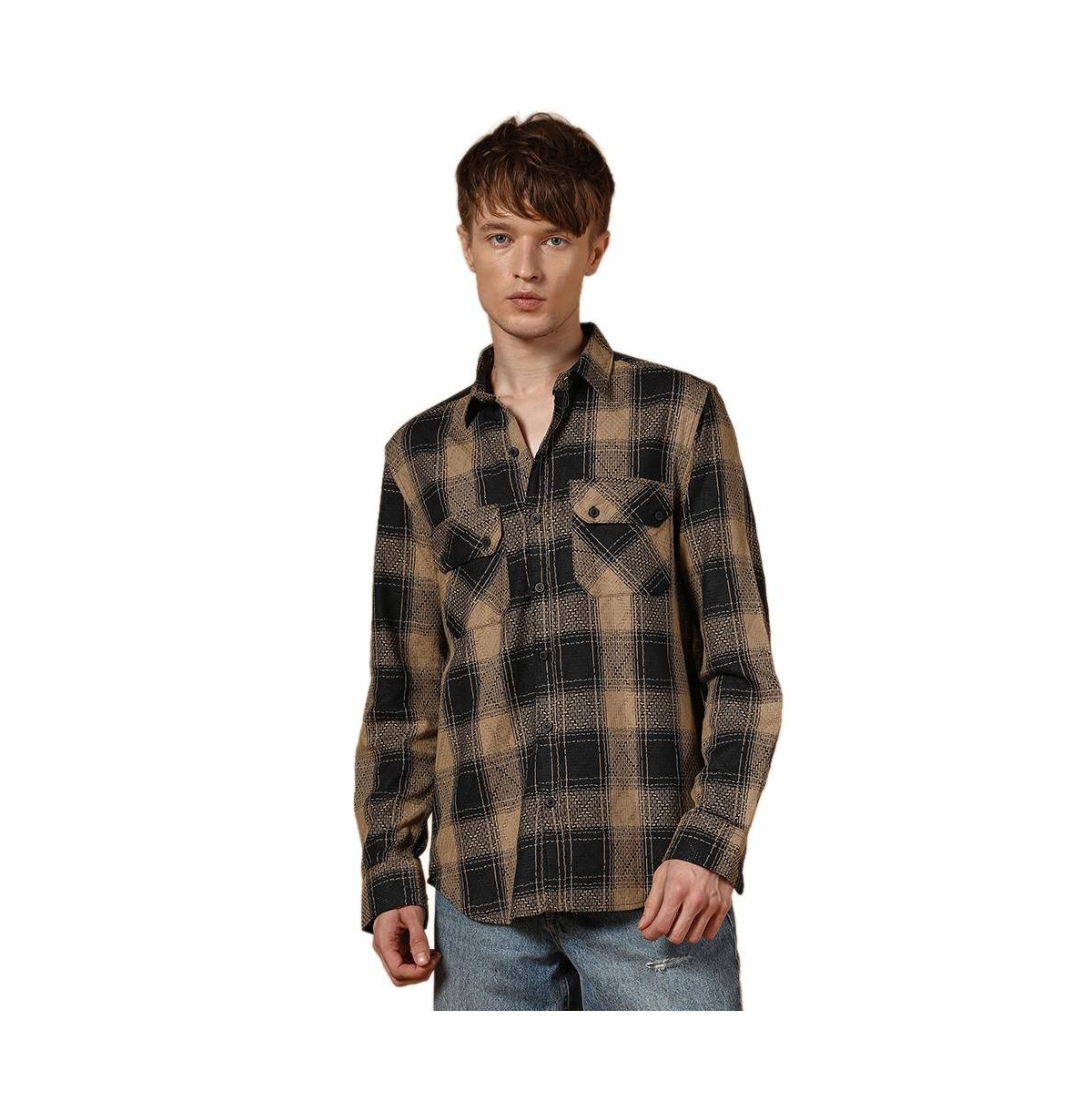 Click here for Campus Sutra Mens Raven Buffalo Check Utility Shir... prices